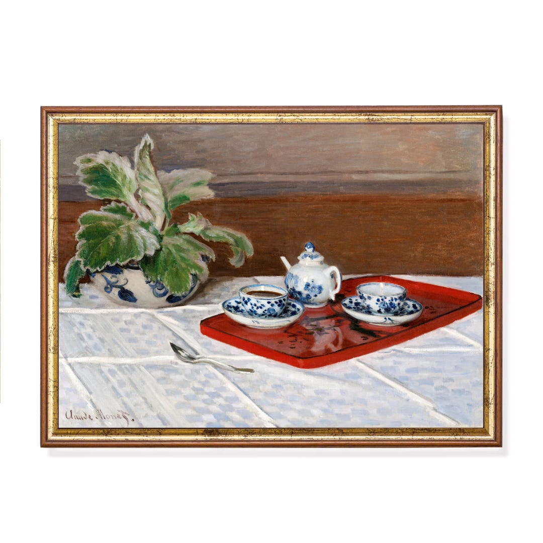 Claude Monet Still Life Print – Blue and White Porcelain Tea Set With ...