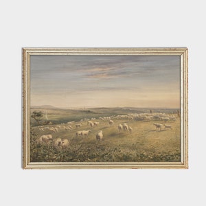 Vintage Landscape Painting | Flock of Sheep With Shepherd | Country ...