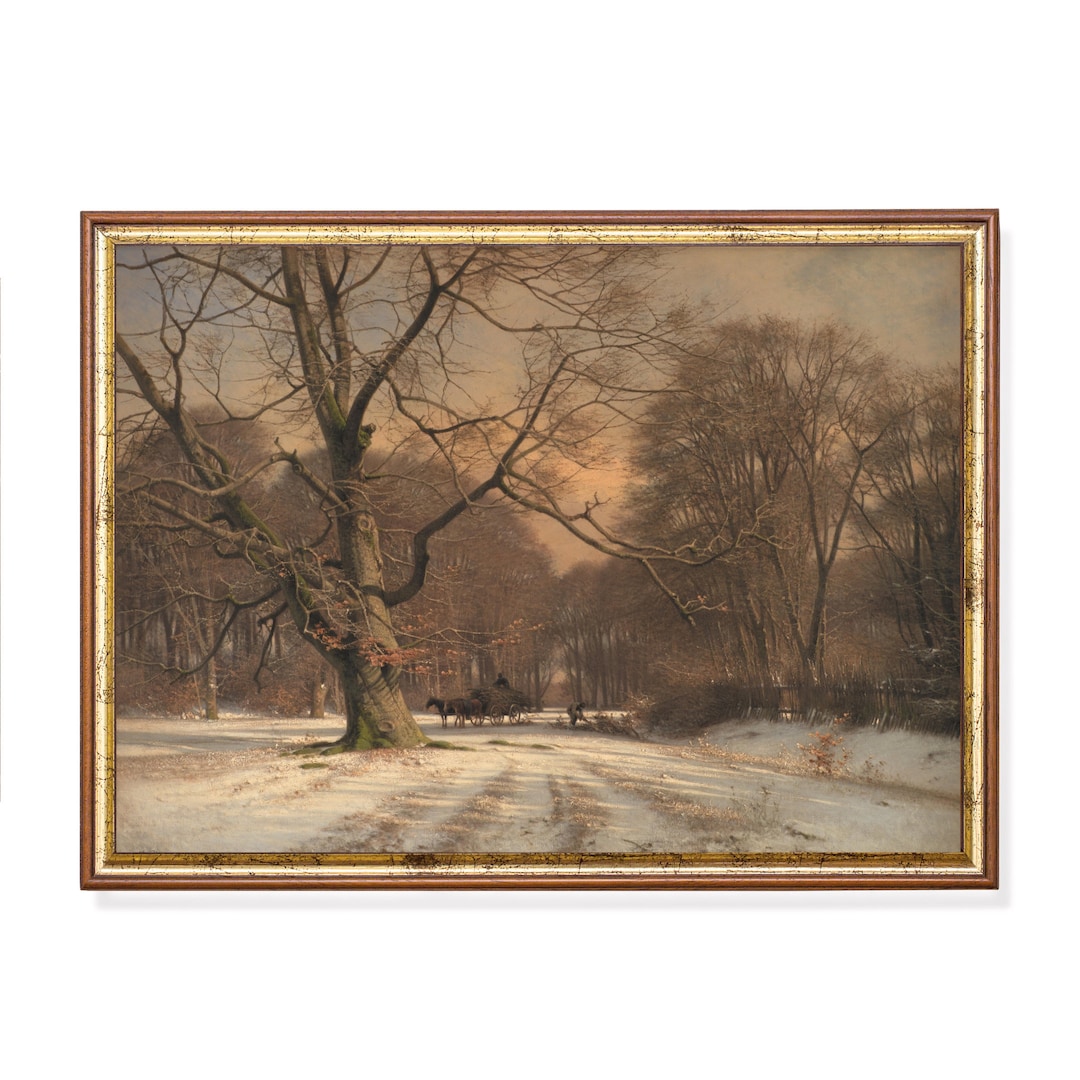 Vintage Winter Landscape Painting | Antique Snowy Landscape | Rustic ...