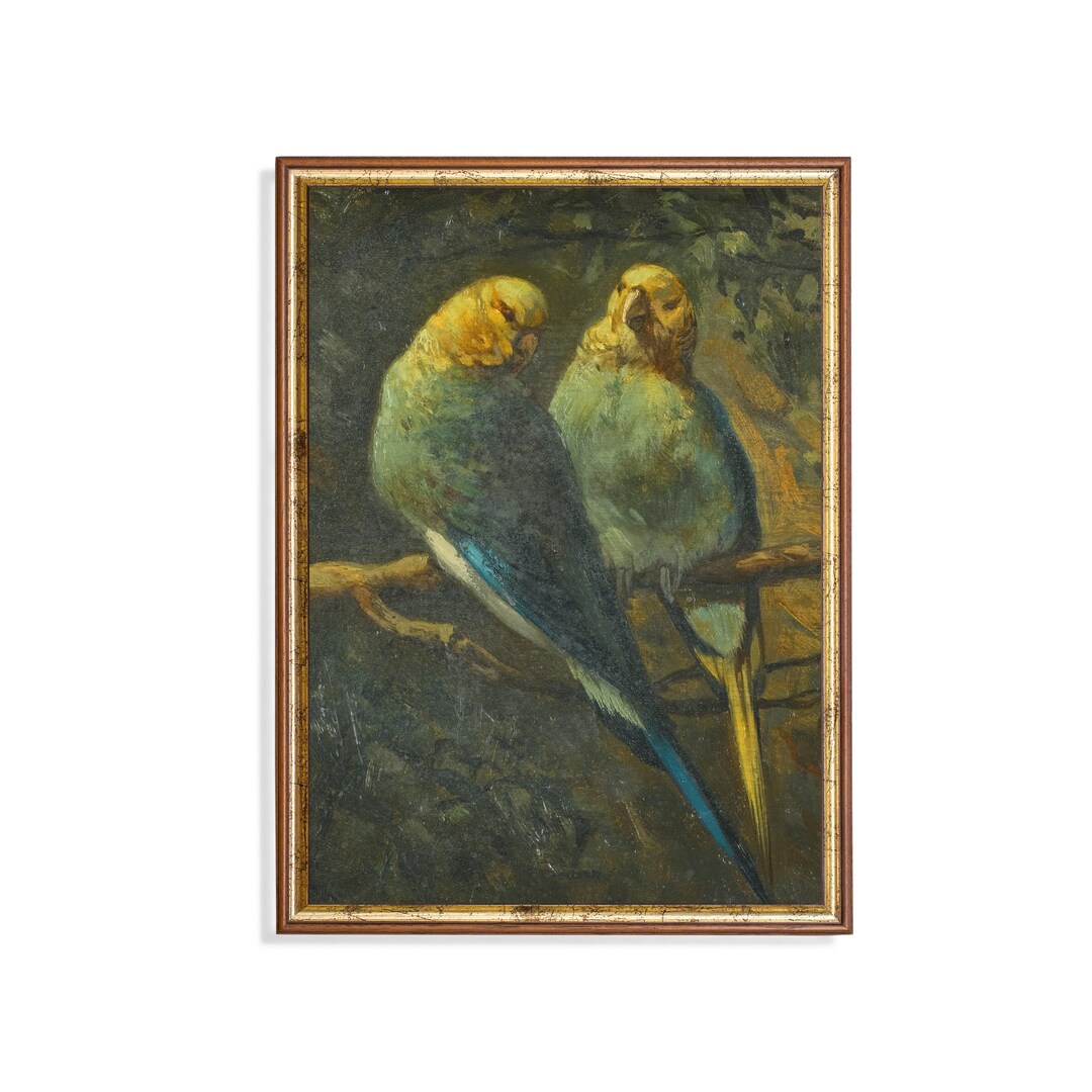Vintage Birds Painting | Antique Parrot Print | Moody Rustic Artwork ...