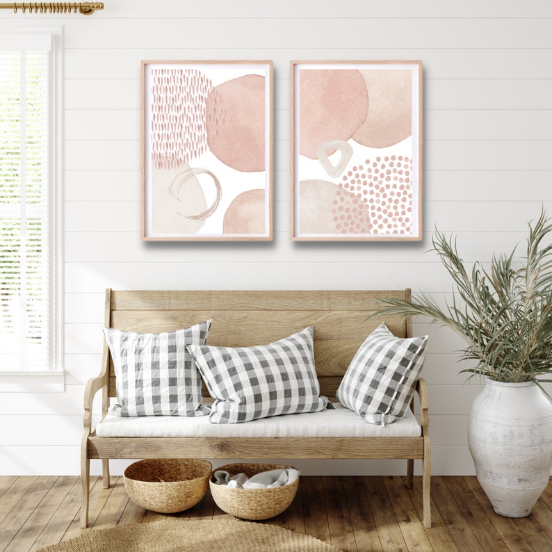 Set of 2 Neutral Prints Boho Wall Art Printable Poster Blush - Etsy