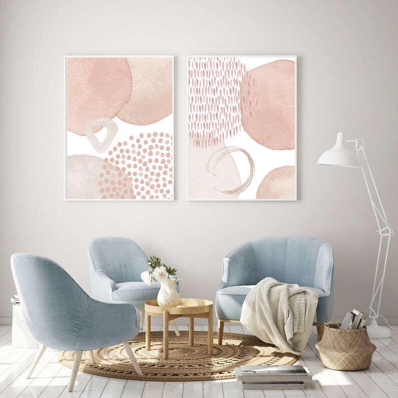Set of 2 Neutral Prints Boho Wall Art Printable Poster Blush - Etsy