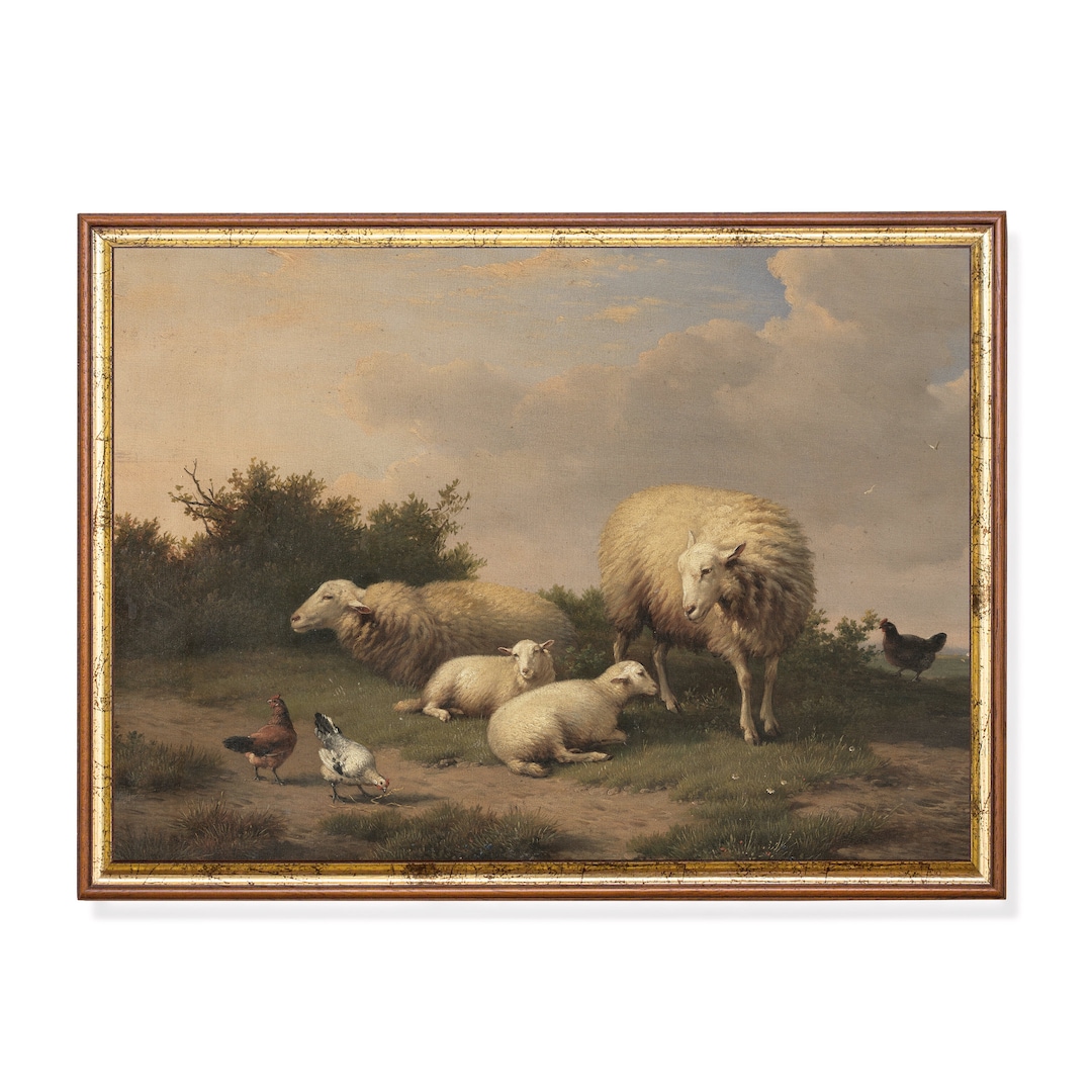 Vintage Sheep Painting Antique Animal Print Rustic Sheep and Lamb ...