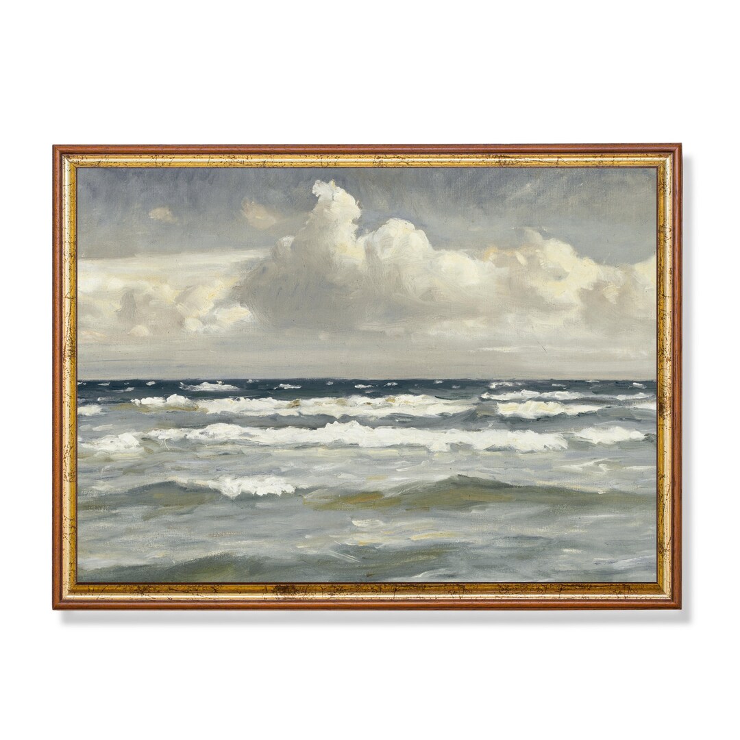 Vintage Seascape Painting | Antique Ocean Beach Print | Digital ...