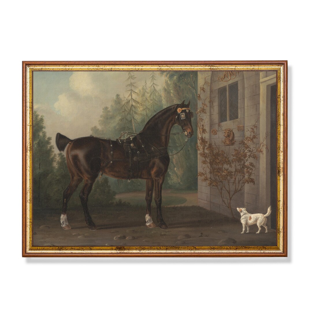 Vintage Horse and Dog Painting: Moody Equestrian Fine Art Print - Etsy