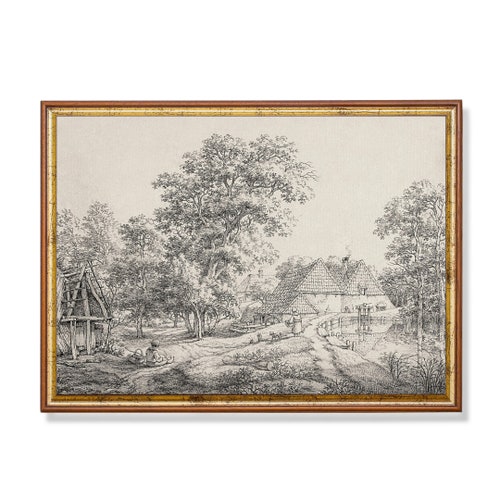 Rustic Landscape Sketch Print Vintage Pencil Drawing Art - Etsy