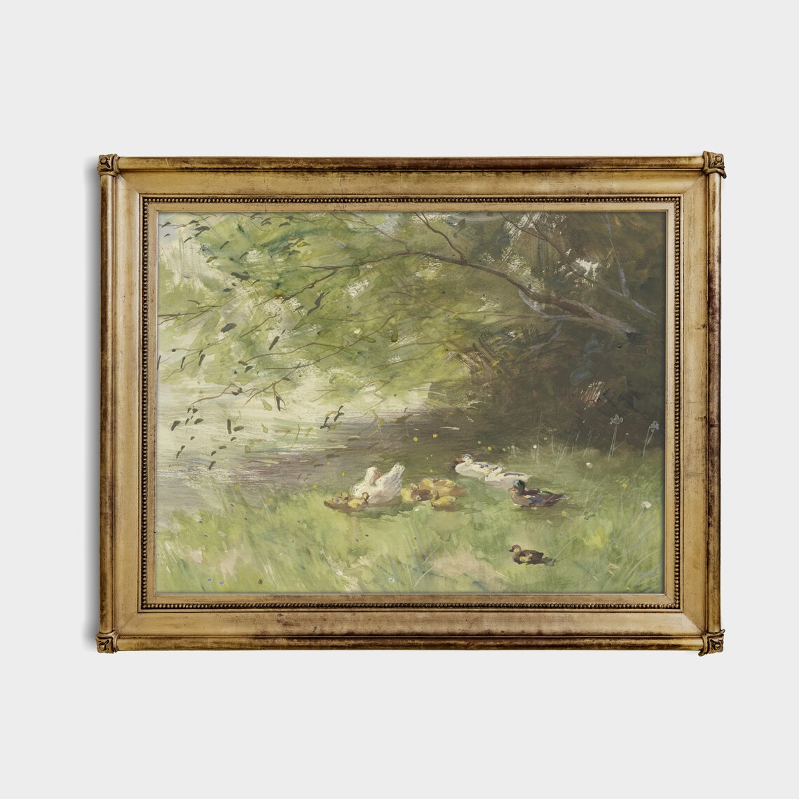 Vintage Landscape Painting Spring Landscape Ducks Resting | Etsy