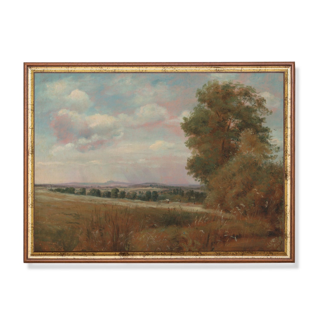Vintage Countryside Landscape Art Print – Pastoral Field Painting ...