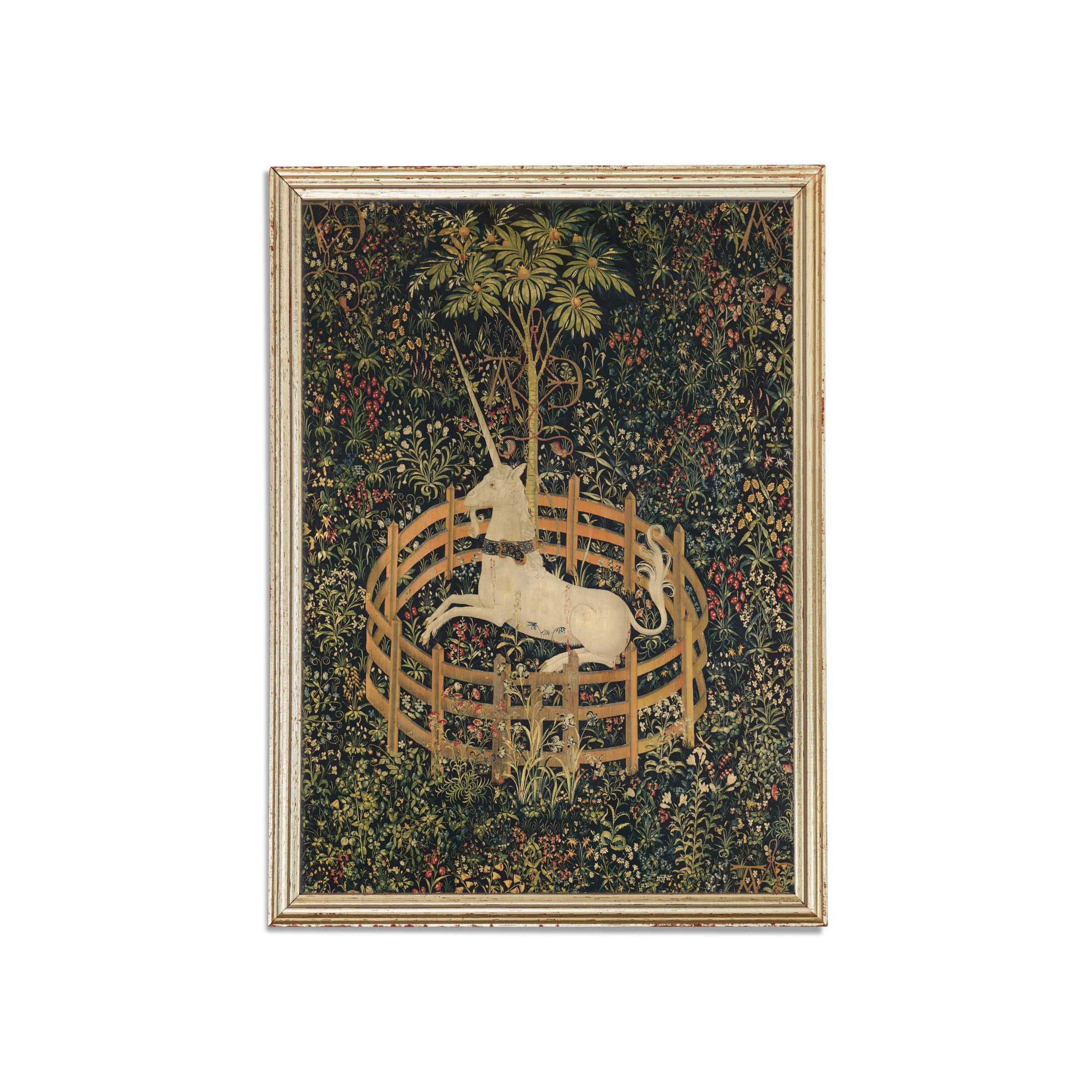 Unicorn in Captivity Tapestry Print: Vintage Medieval Floral Wall Art ...