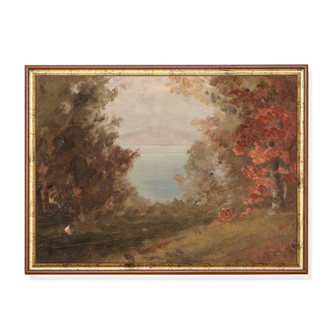 Printed and Shipped | Fall Landscape Painting | Vintage Autumn Lake ...