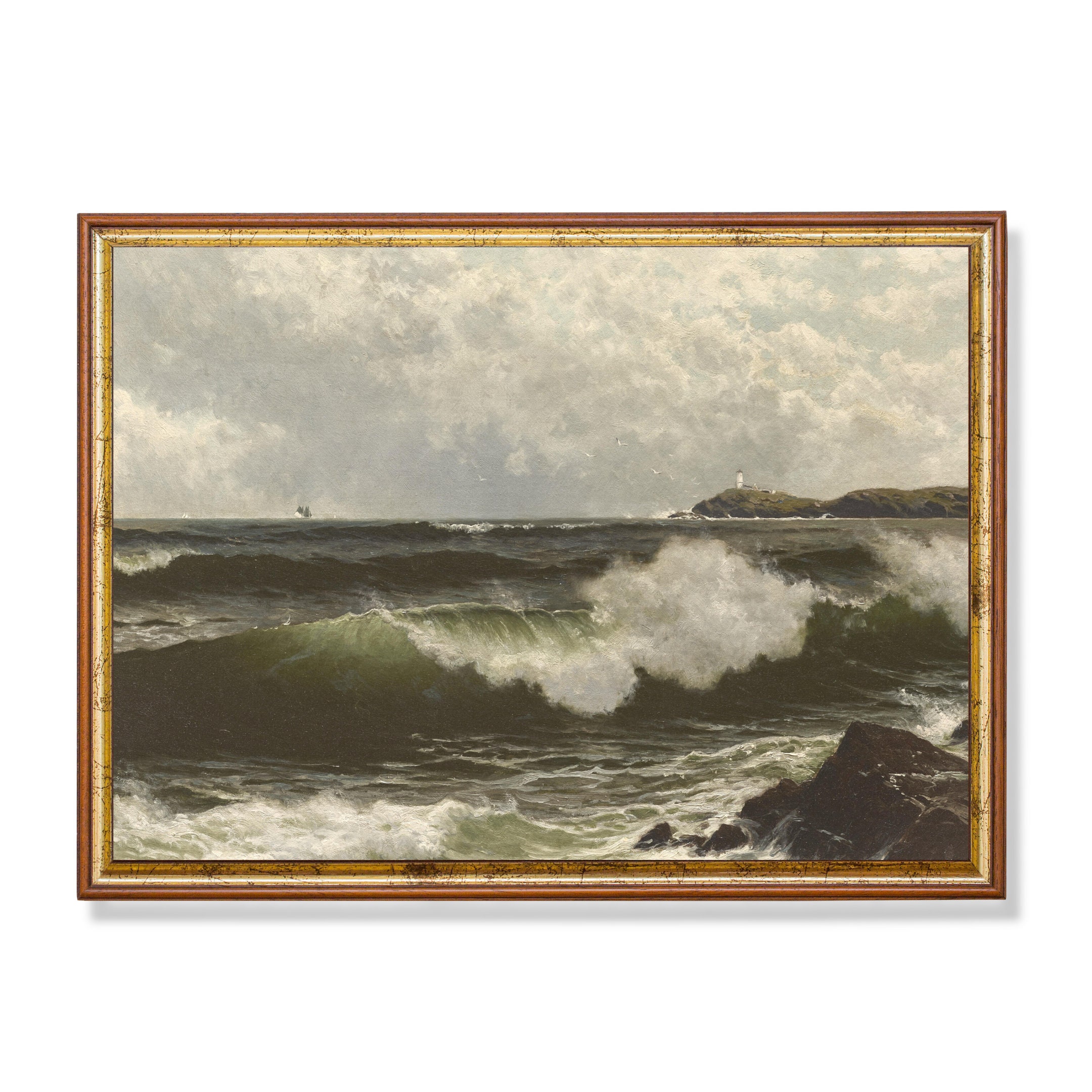 Vintage Ocean Painting Antique Seascape Print Coastal - Etsy