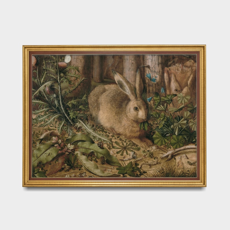 Vintage Rabbit Painting Antique Bunny Print Rabbit in - Etsy
