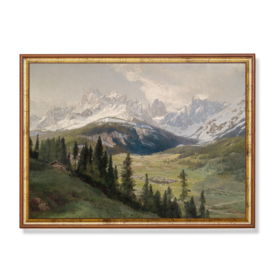 Vintage Landscape Painting | Antique Mountain Fine Print | Digital ...