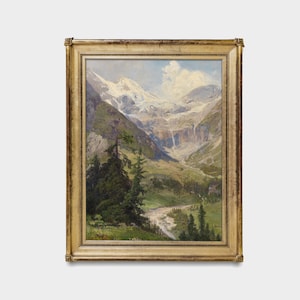 Vintage Mountain Painting | Antique Landscape Print | Digital Download ...