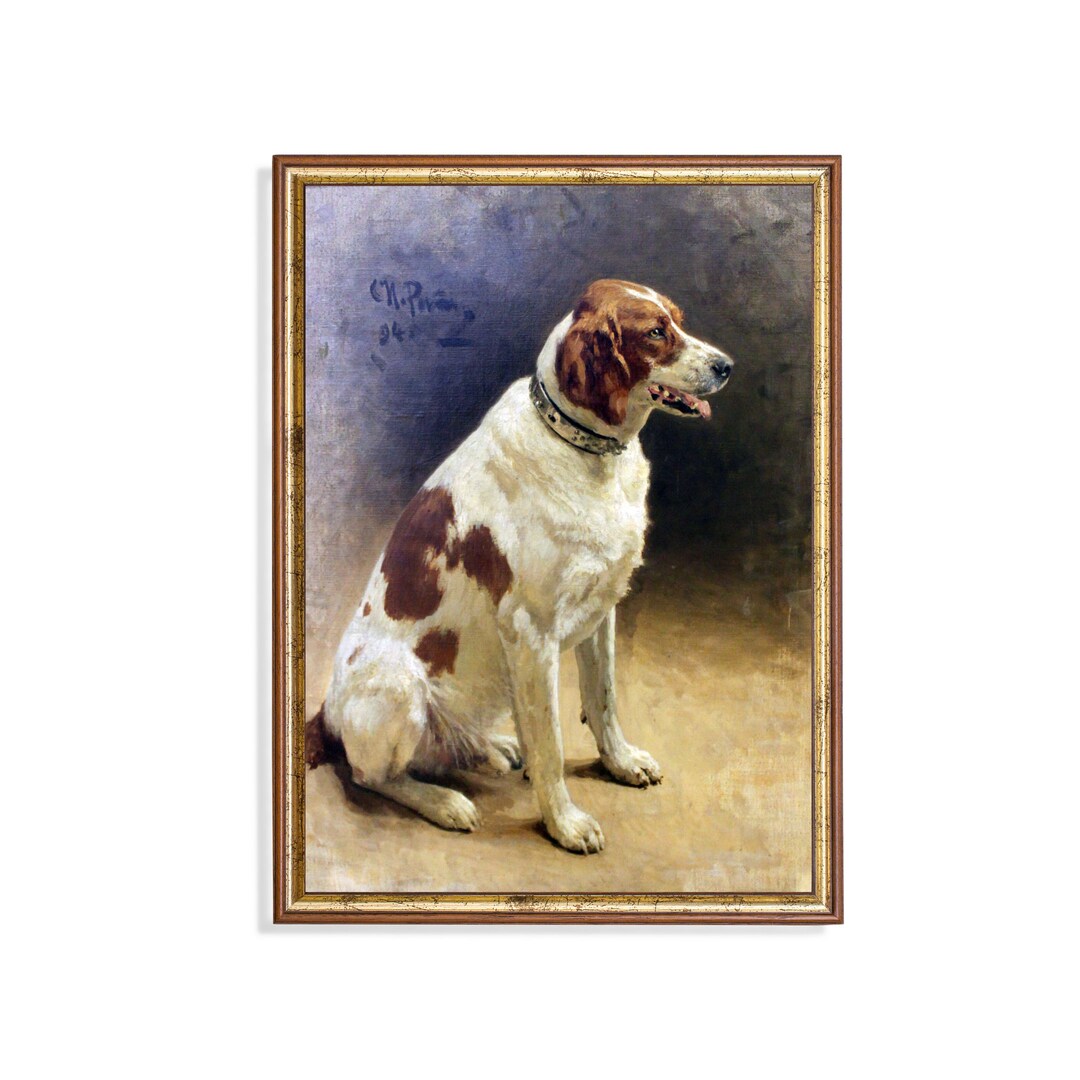 Vintage Hunting Hound Portrait: Rustic Farmhouse Dog Art (digital ...