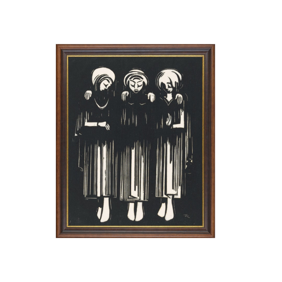 Vintage Woodcut Print – Three Women, Expressionist Line Art (digital ...