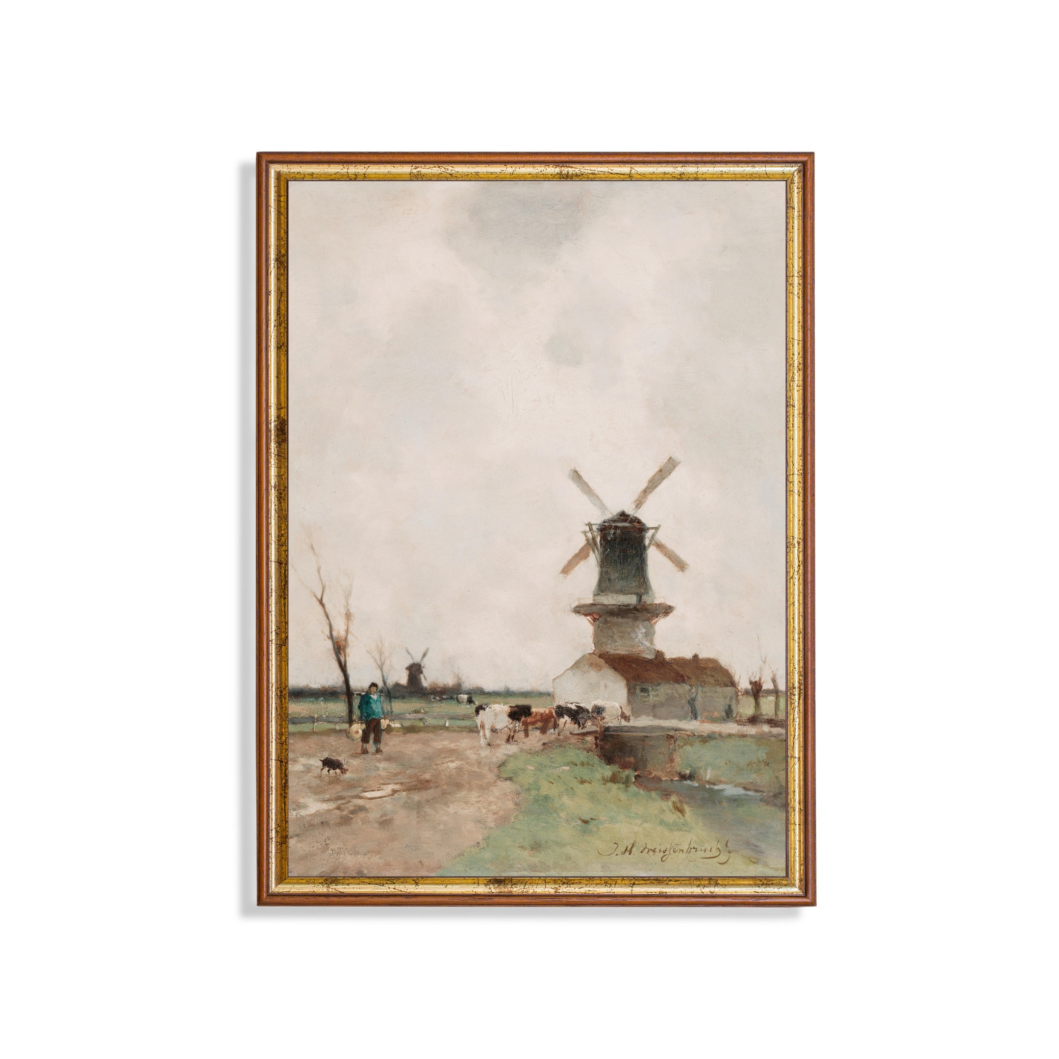 Vintage Dutch Windmill Painting: Antique Farmhouse Landscape (digital ...