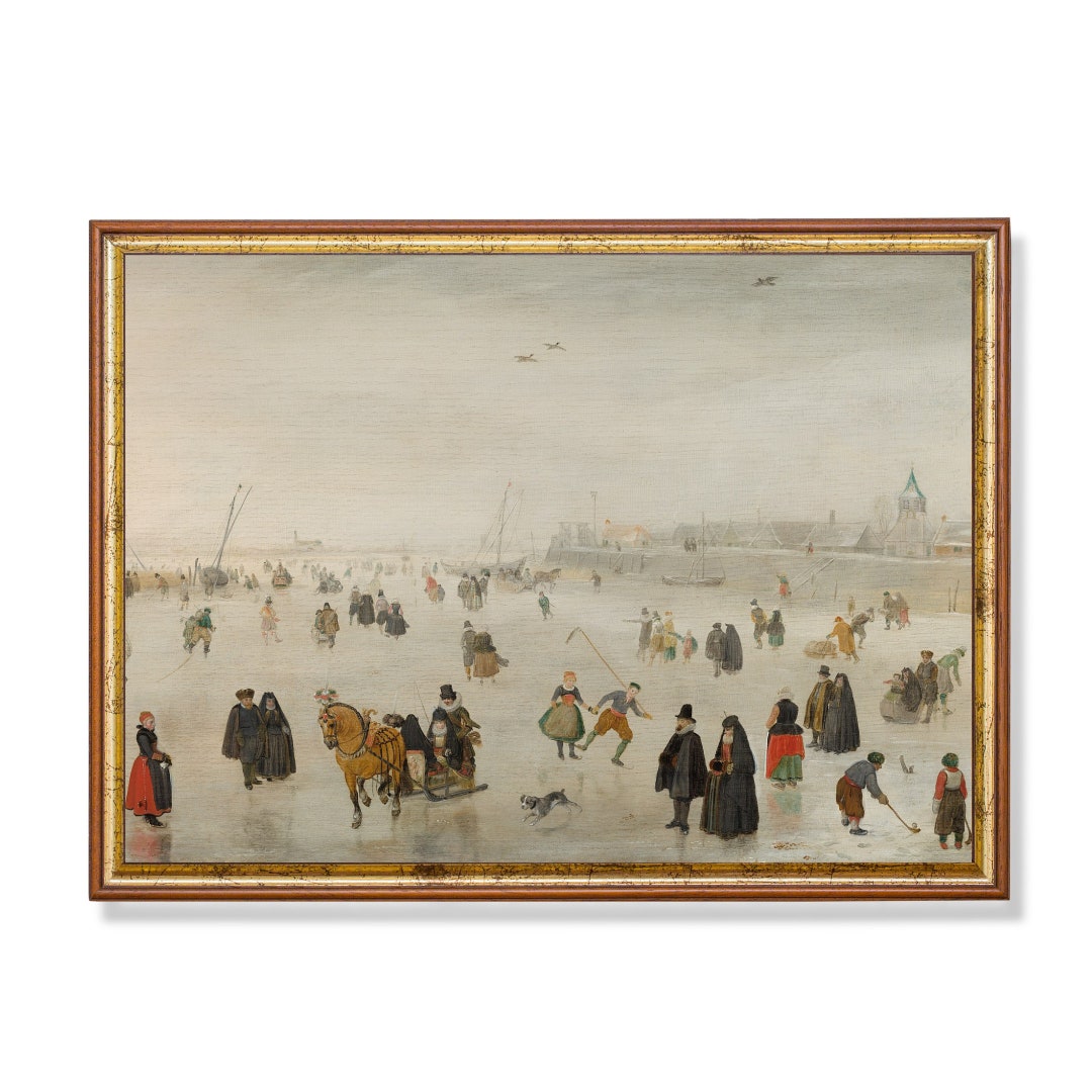 Vintage Winter Scenes | Ice Skating People in Winter Landscape | Snowy ...