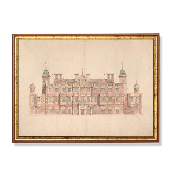 Vintage Architecture Print Watercolor Ink Art Digital | Etsy