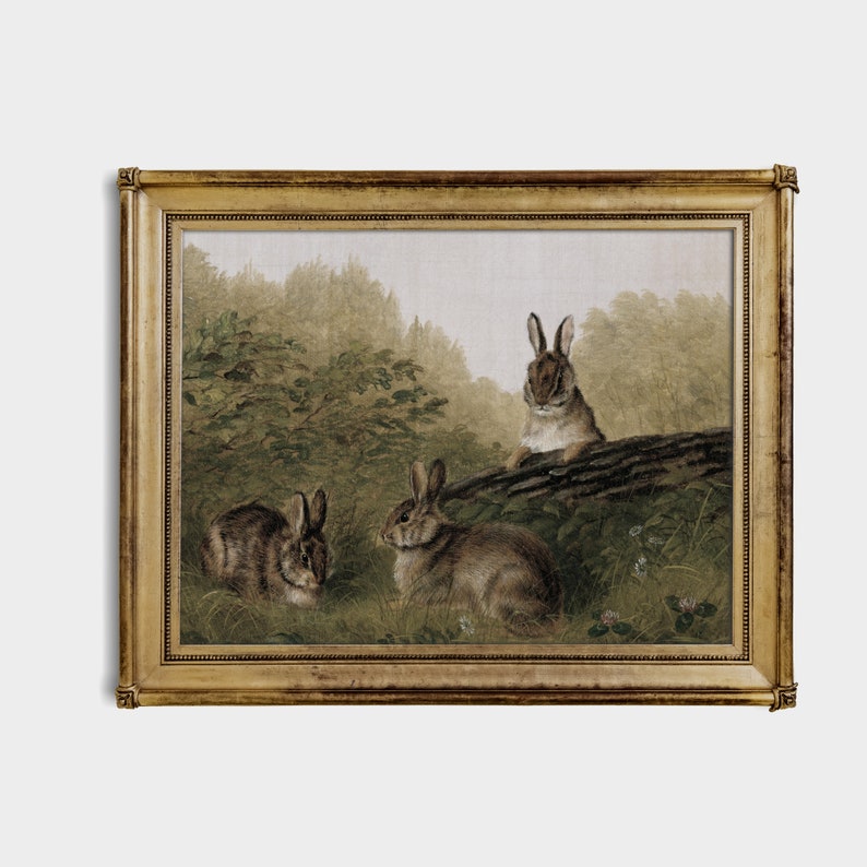 Vintage Rabbit Painting Antique Animal Print Digital | Etsy