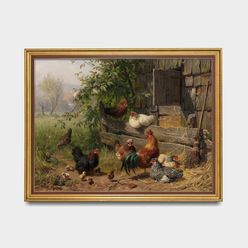 Mailed Print Vintage Rooster and Hen Painting Antique Barn - Etsy