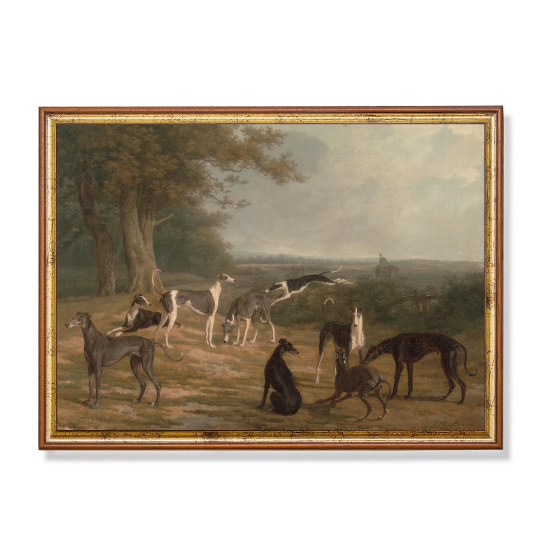 Vintage Greyhound Art Print: Rustic Hunting Dog Wall Decor (digital ...