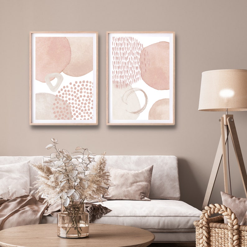 Set of 2 Neutral Prints Boho Wall Art Printable Poster Blush - Etsy