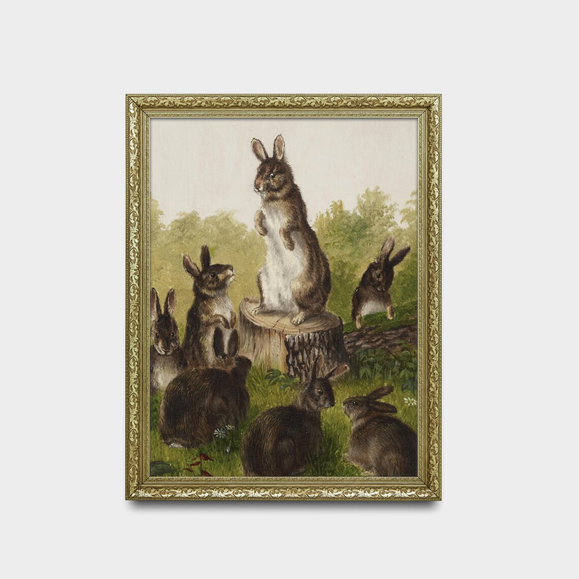 Print and Ship Vintage Rabbit Painting Antique Bunnies - Etsy