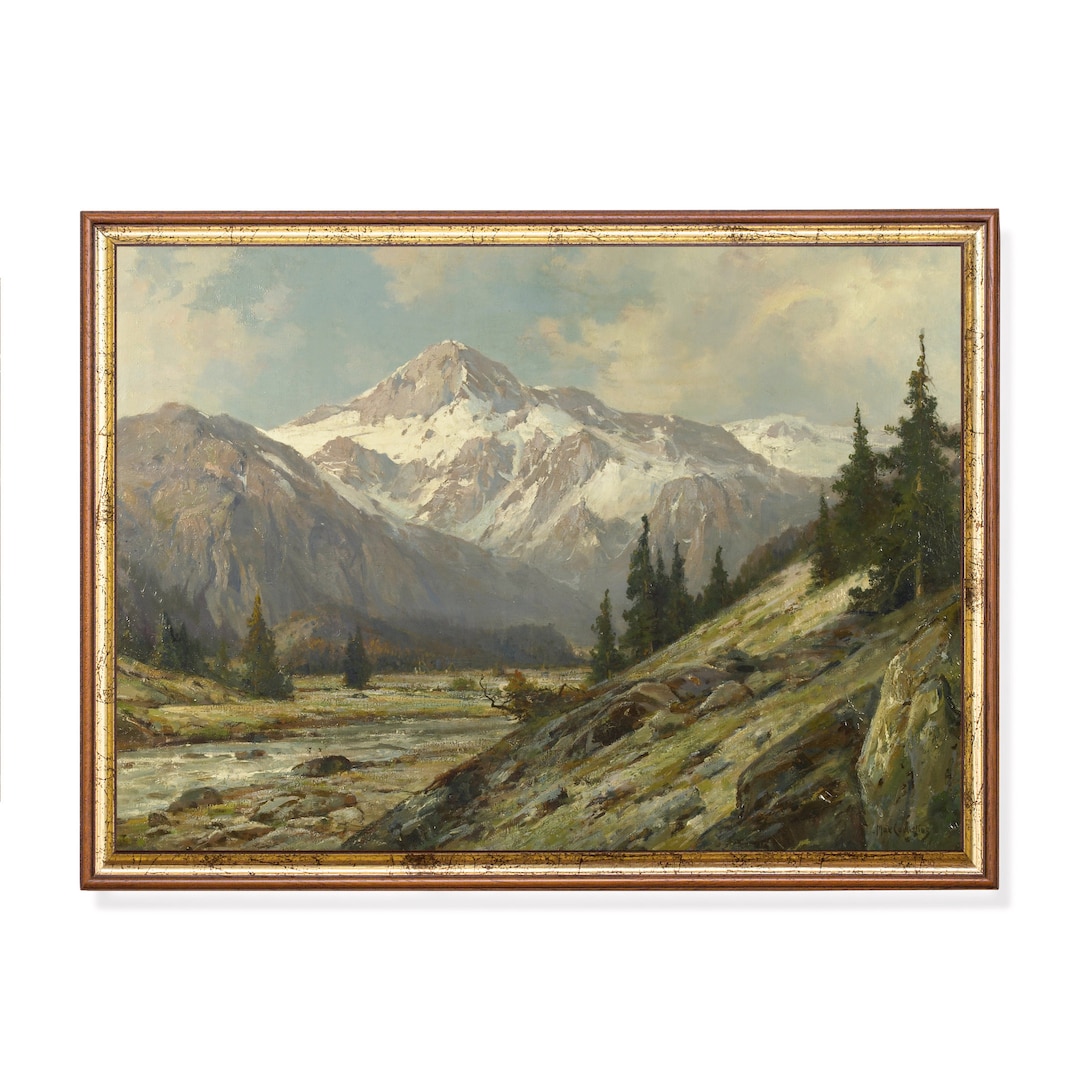 Mailed Print | Vintage Mountain Painting | Antique Landscape Print ...