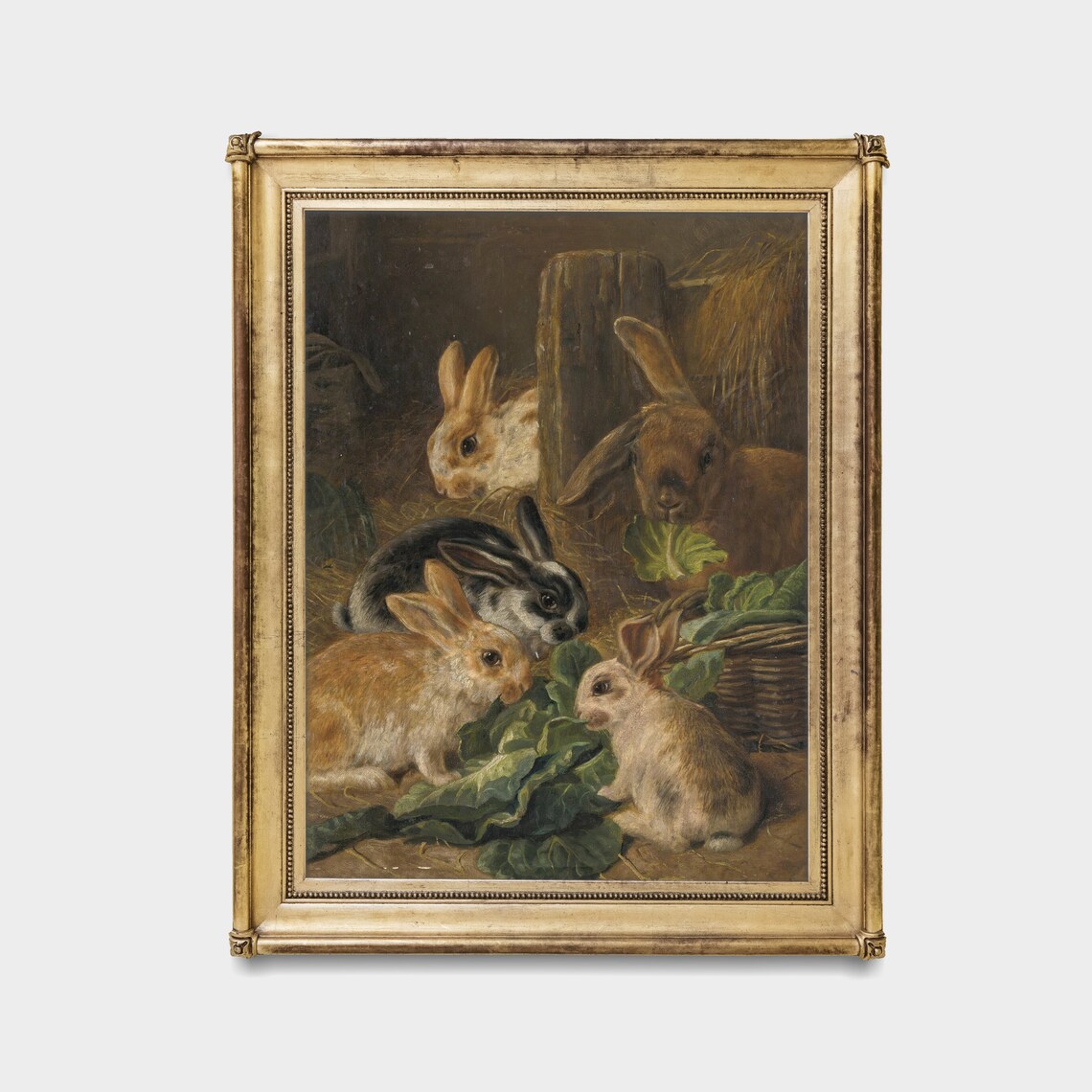 Vintage Rabbit Painting Antique Bunnies Print Digital | Etsy