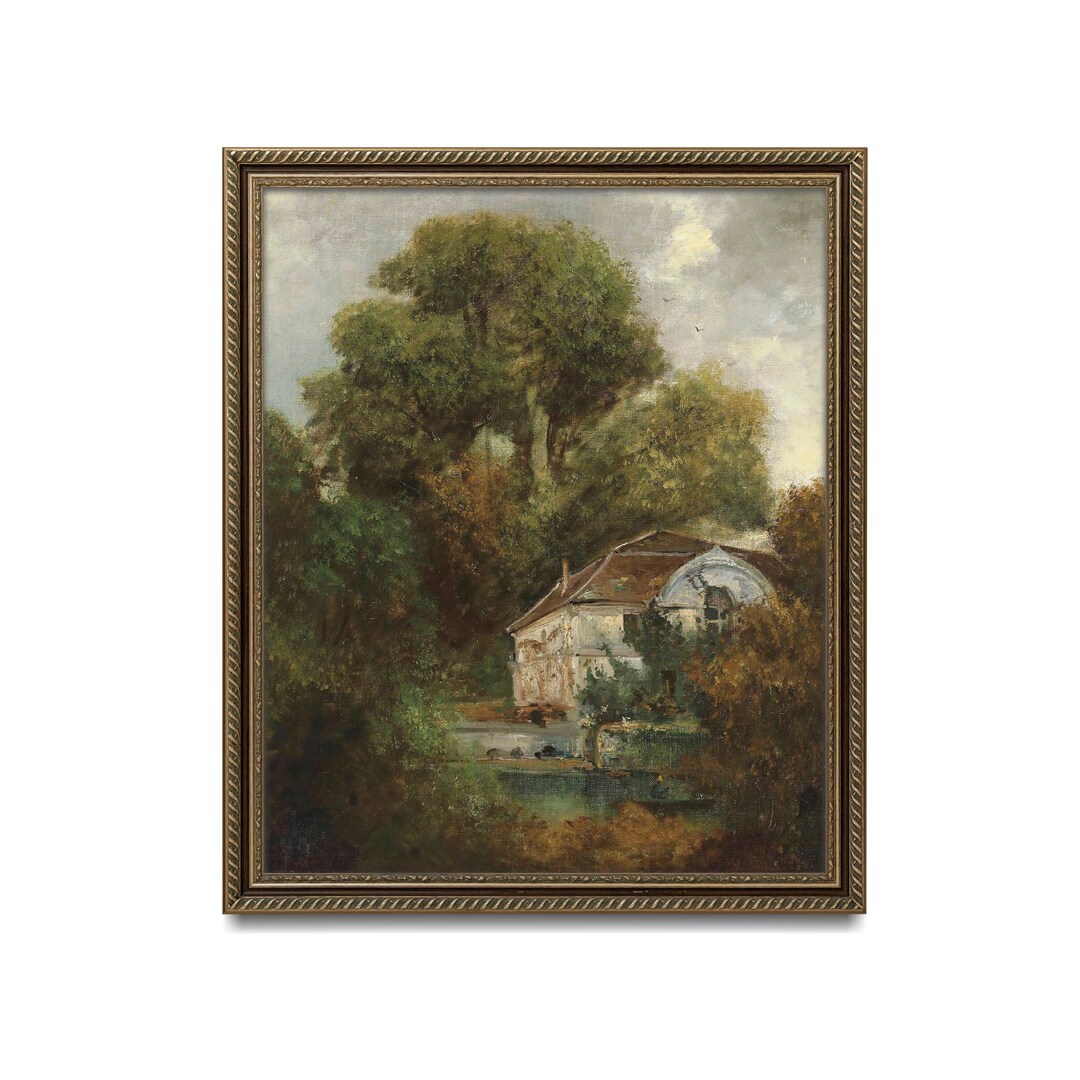 Antique Cottage Landscape Print – Rustic Woodland Home Decor (digital ...