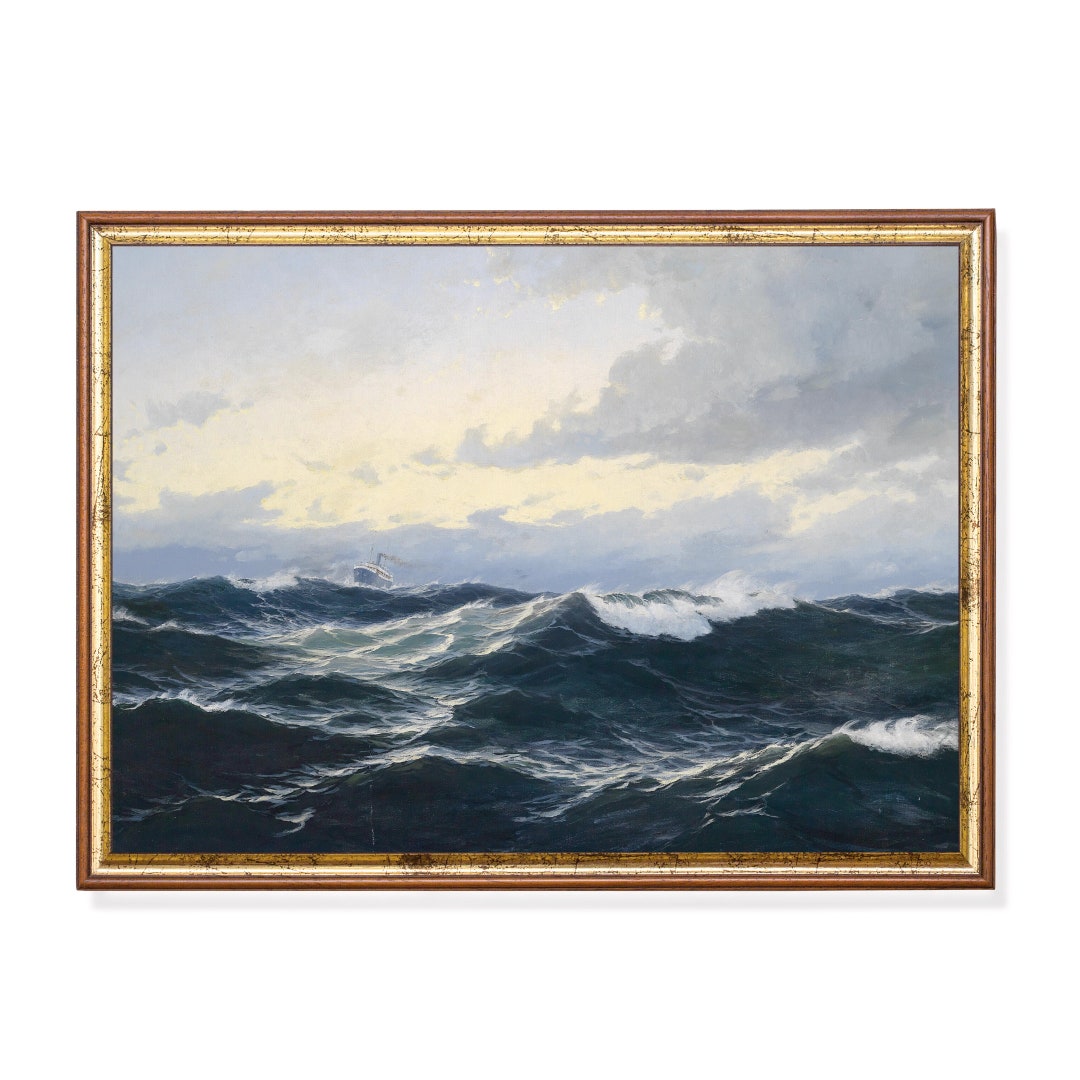 Print and Ship | Vintage Ocean Beach Print | Antique Seascape Painting ...