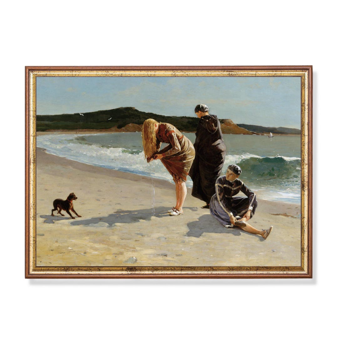 Mailed Print | Vintage Beach Painting | Beach Scenes Print | Antique ...