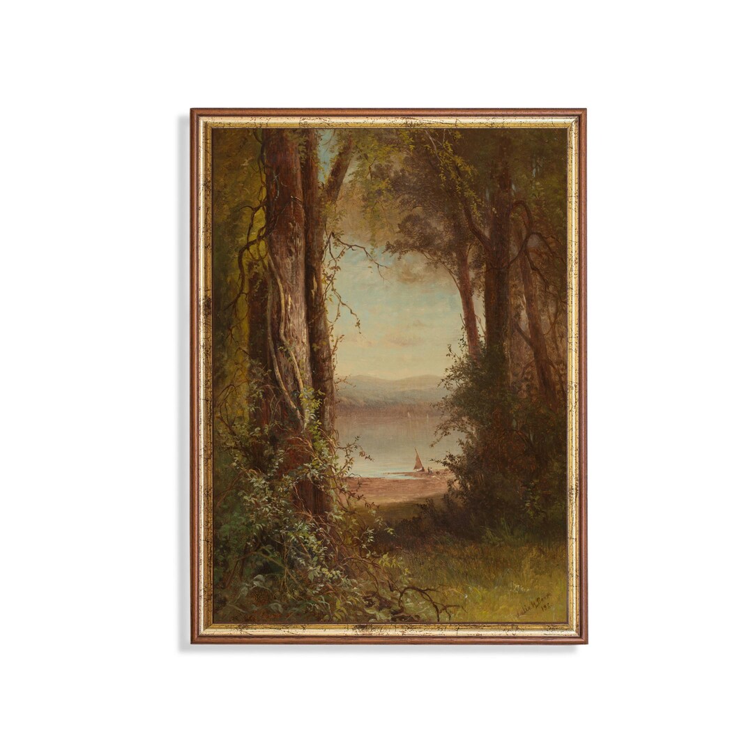 Vintage Riverscape Painting: Rustic Farmhouse Wall Art (mailed Print ...