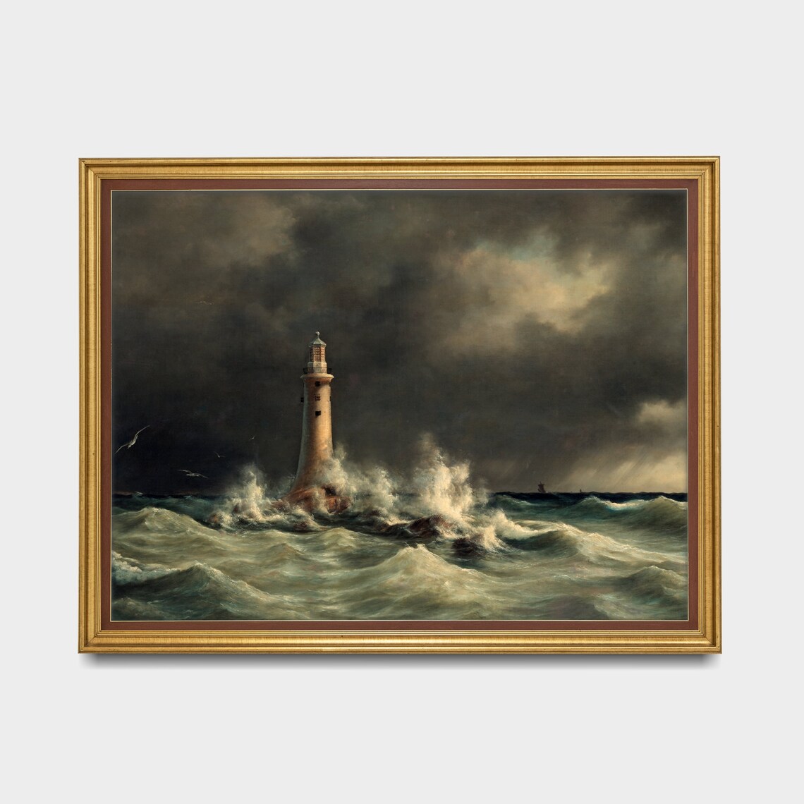 Vintage Seascape Painting Antique Lighthouse Print Moody - Etsy