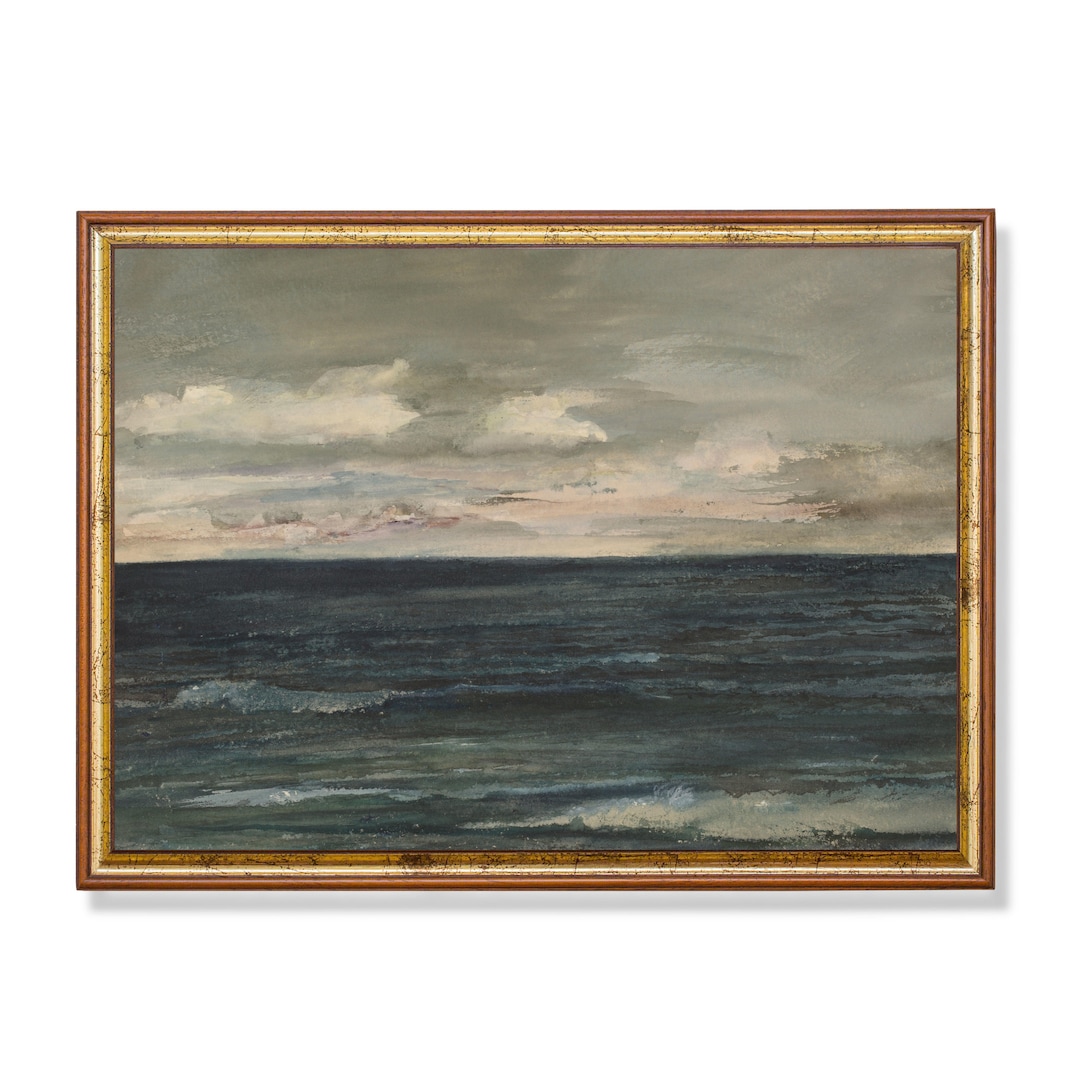 Vintage Seascape Painting | Antique Ocean Print | Moody Rustic Art ...