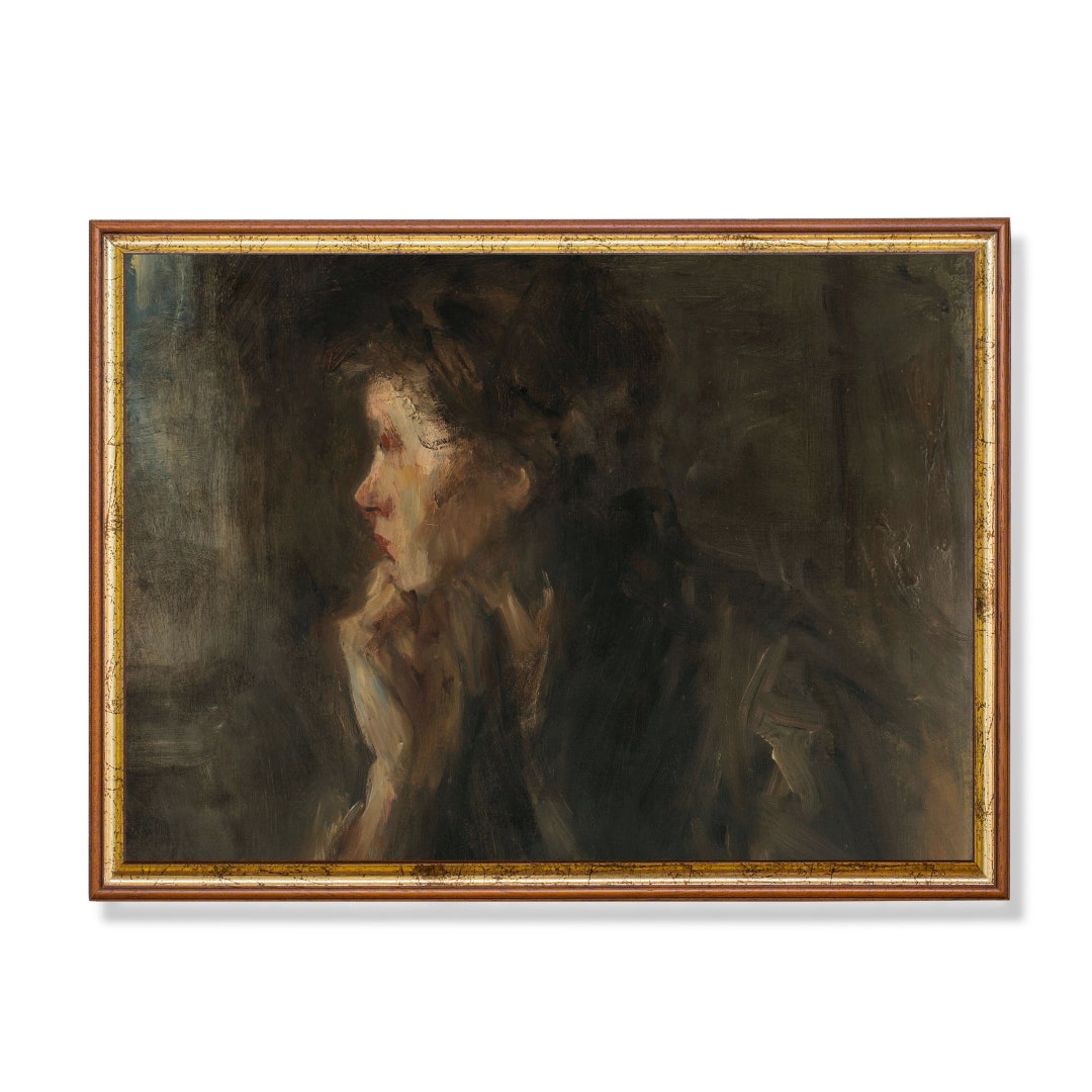 Print and Ship | Vintage Woman Portrait | Antique Moody Painting ...