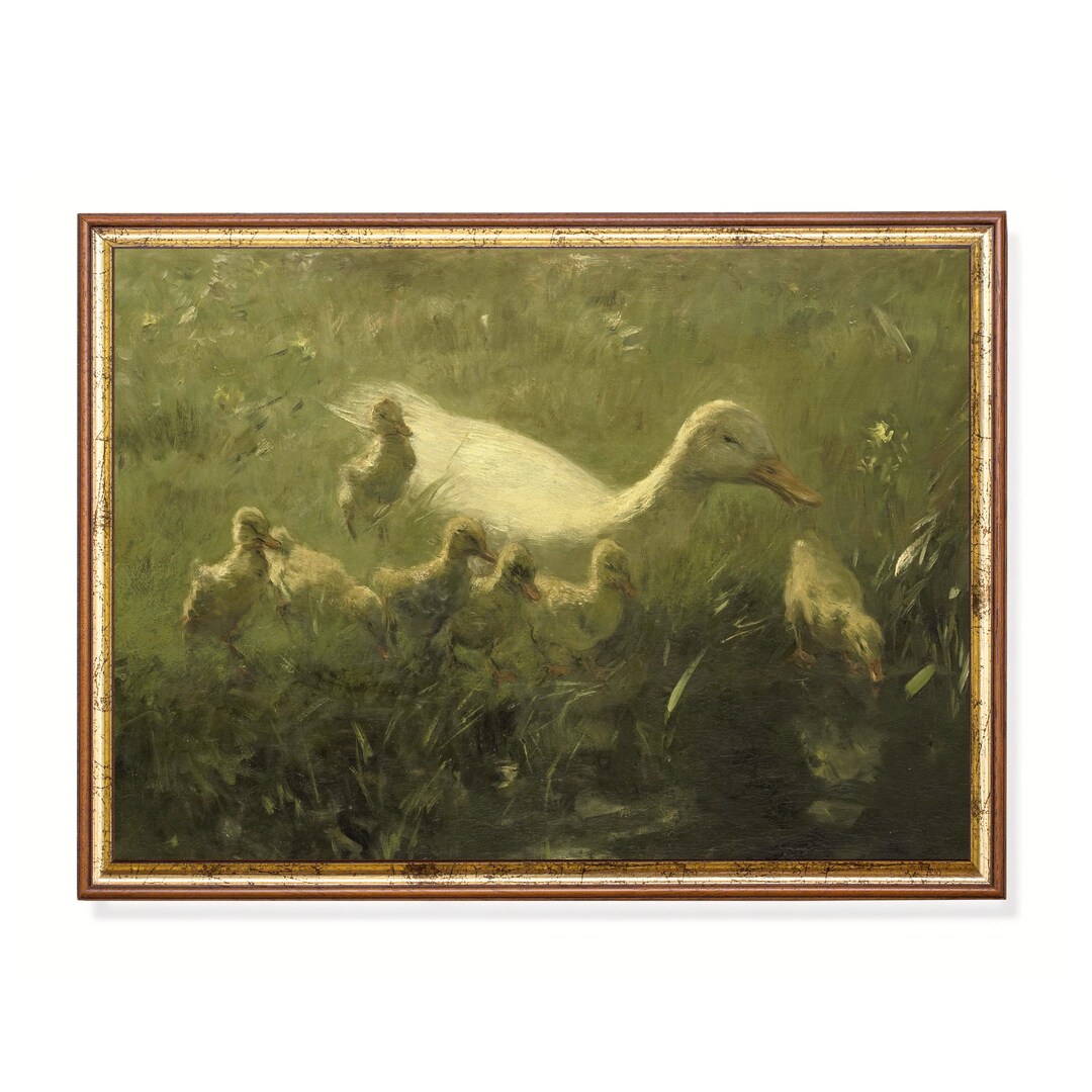 Vintage Duck and Chicks Painting: Country Landscape Art Print - Etsy