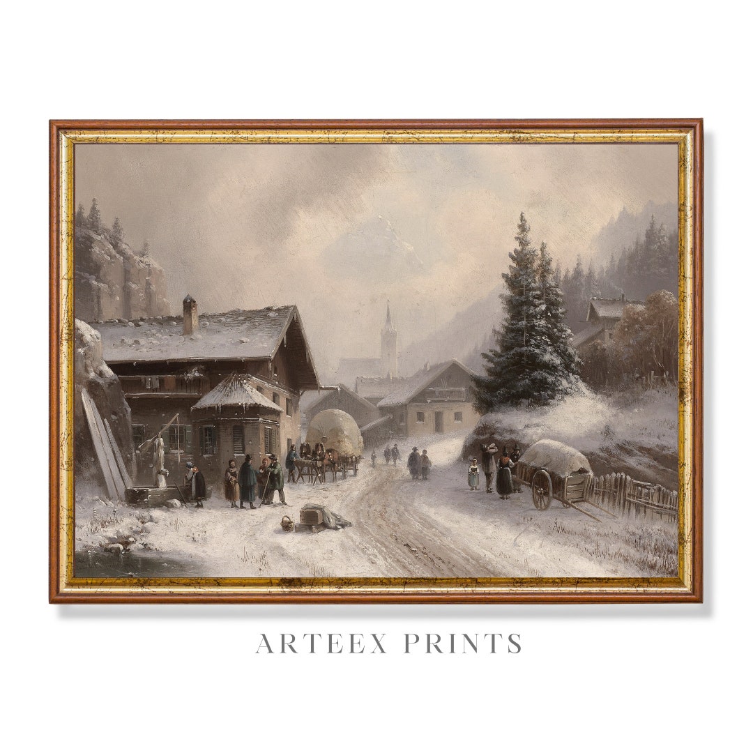 Winter Village Print: Antique Snowy Town Scene (digital Download) - Etsy