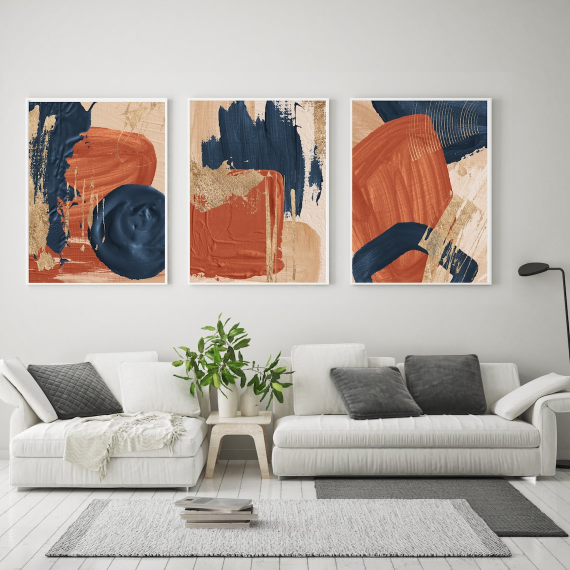 Printed and Shipped Terracotta Navy Blue Beige Gold Art 3 - Etsy