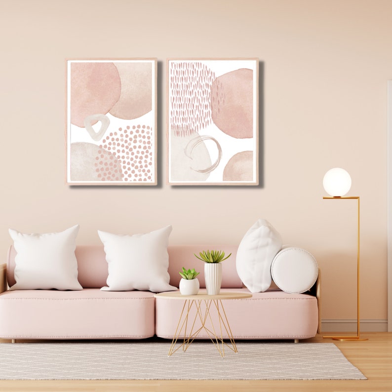 Set of 2 Neutral Prints Boho Wall Art Printable Poster Blush - Etsy