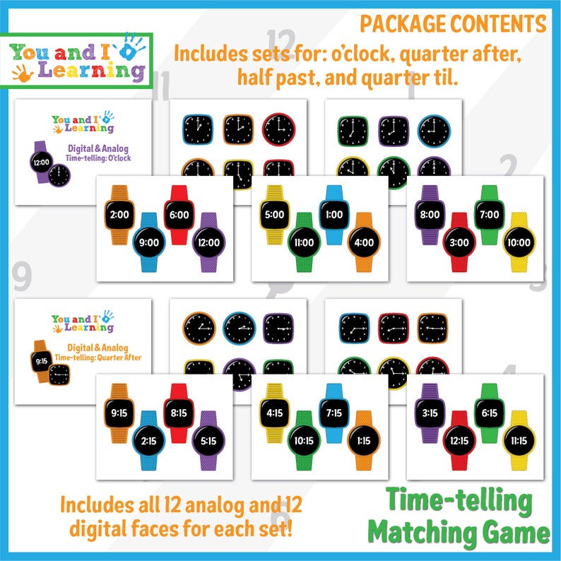 Watch It Digital and Analog Time Matching Game - Etsy
