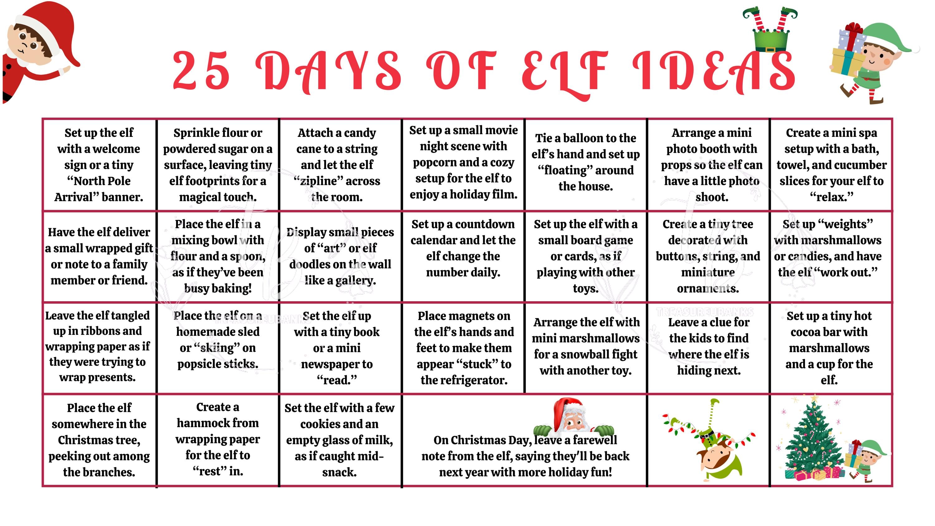 25 Days of Elf Ideas, Elf Activities, Printable Elf Ideas for December ...