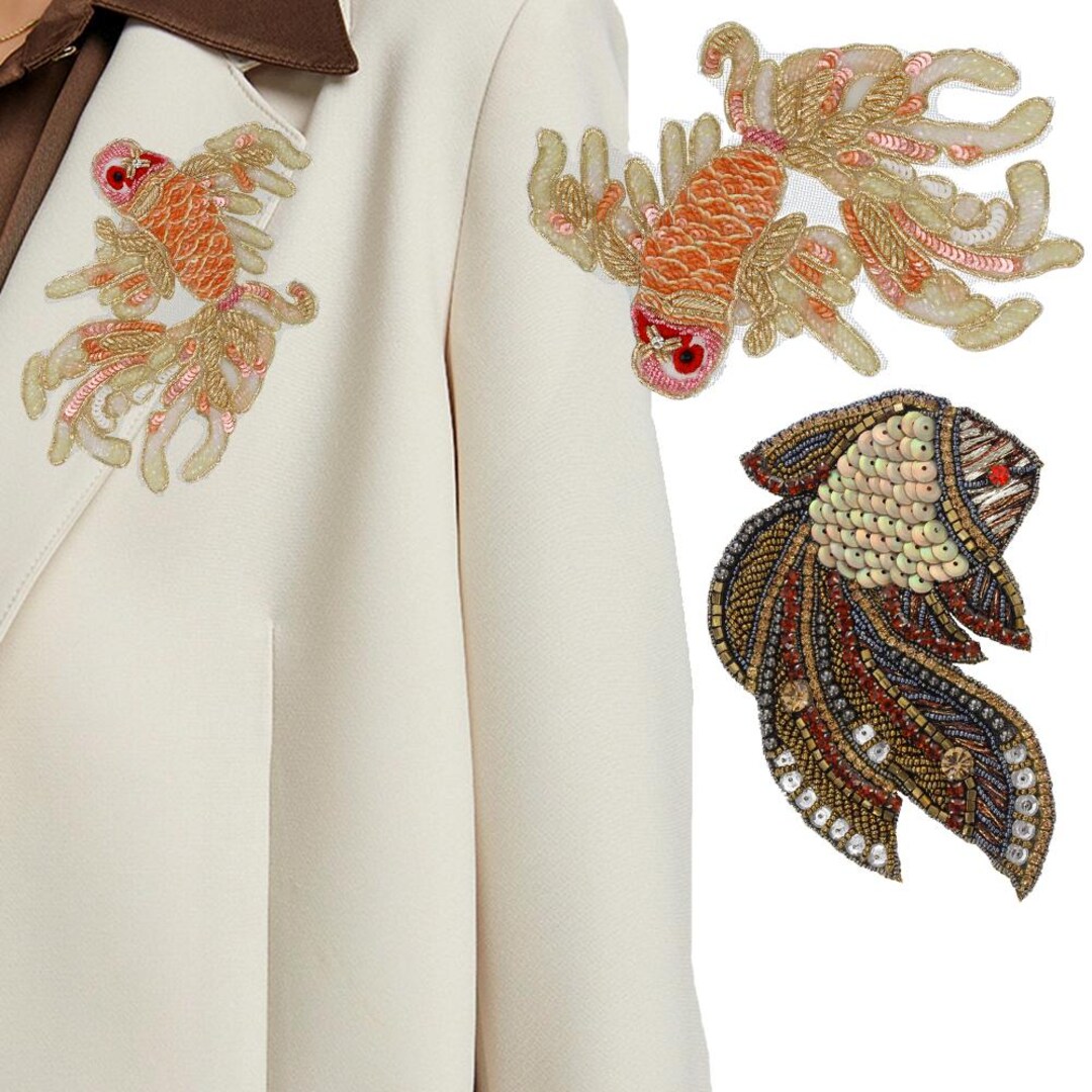 Sequin Fish Patches Indian Wire Handmade Badges Rhinestones Emblem ...