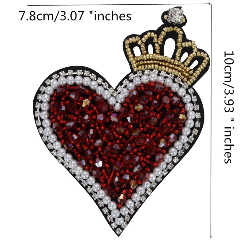 Beaded Crown Heart Patches Mexican Charm Milagro Applique Sacred Heart ...