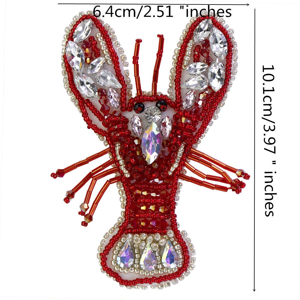 Handmade Lobster Beaded Patches Sew on Rhinestones Applique | Etsy