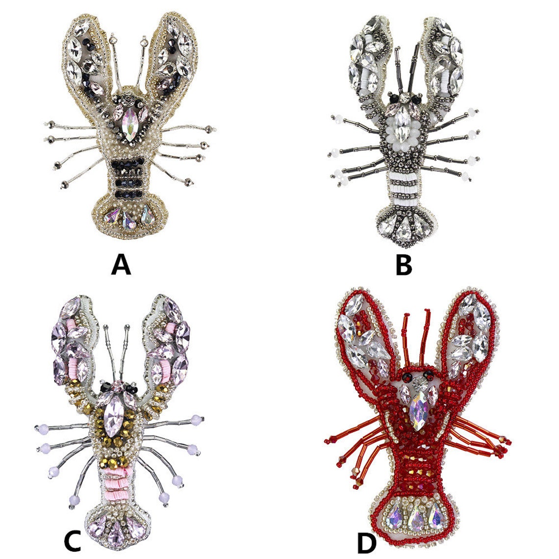 Handmade Lobster Beaded Patches Sew on Rhinestones Applique | Etsy