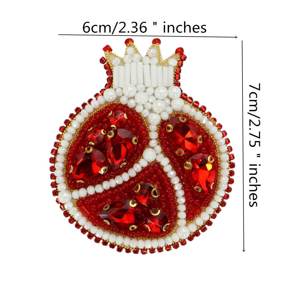 Beaded Pomegranate Patches Rhinestones Fruit Fabric Patch Crystal ...
