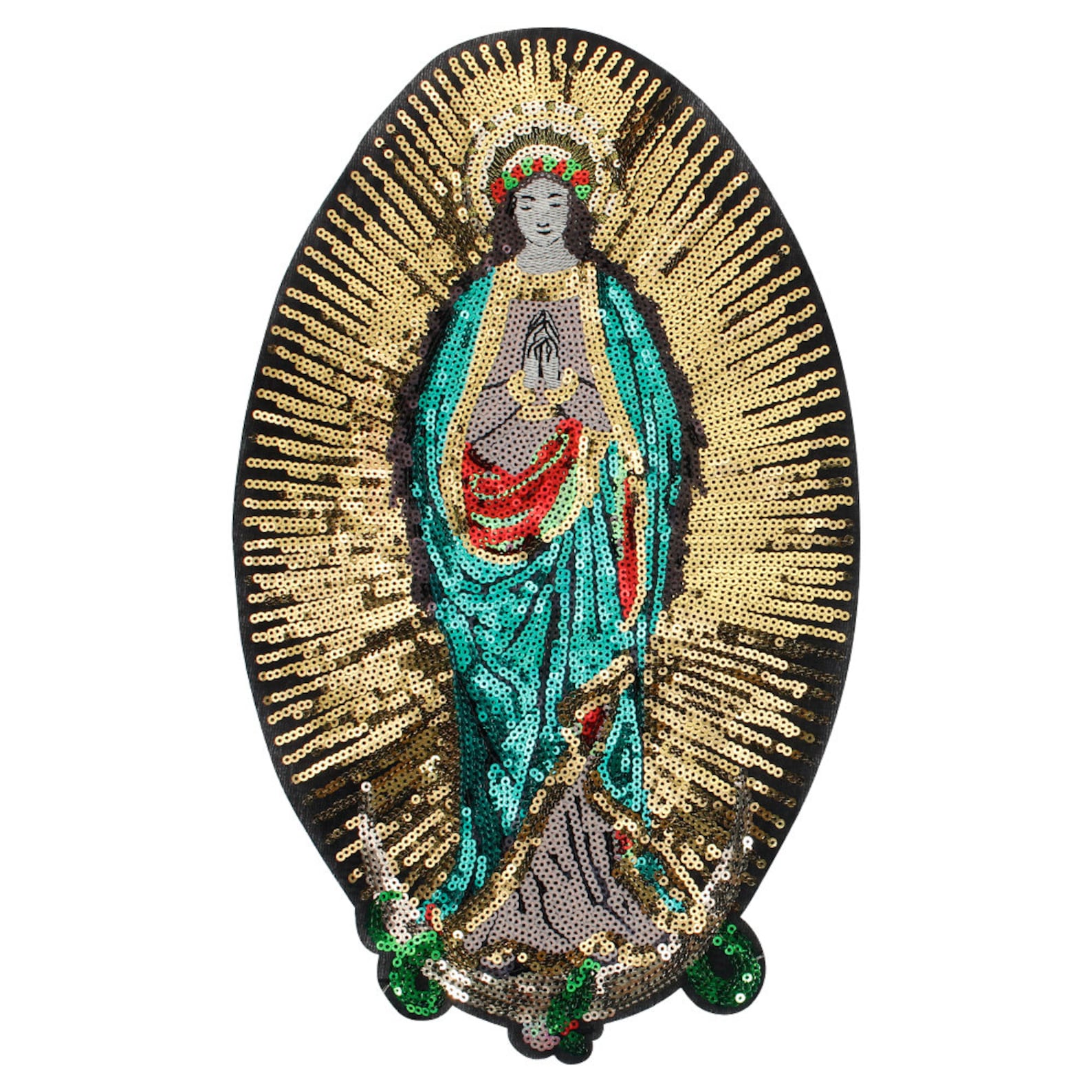 Sacred Heart Virgen Maria, Milagro Sacred Heart Sequin Patch, Mexican ...