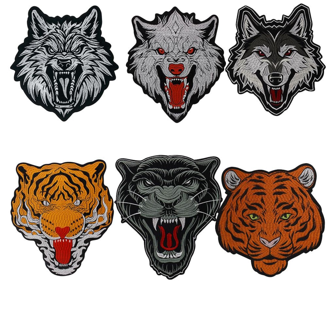Wolf Head Patch Animal Embroidery Patches Tiger Fabric Patches Iron on Motorcycle Biker Badge ...